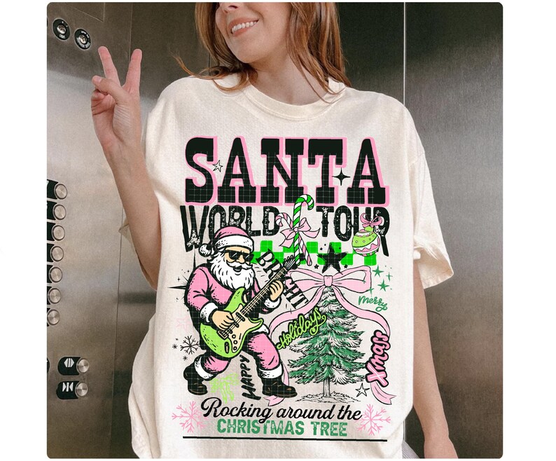 Santa Christmas World Tour PNG Funny Christmas Shirt Png Retro Santa ...