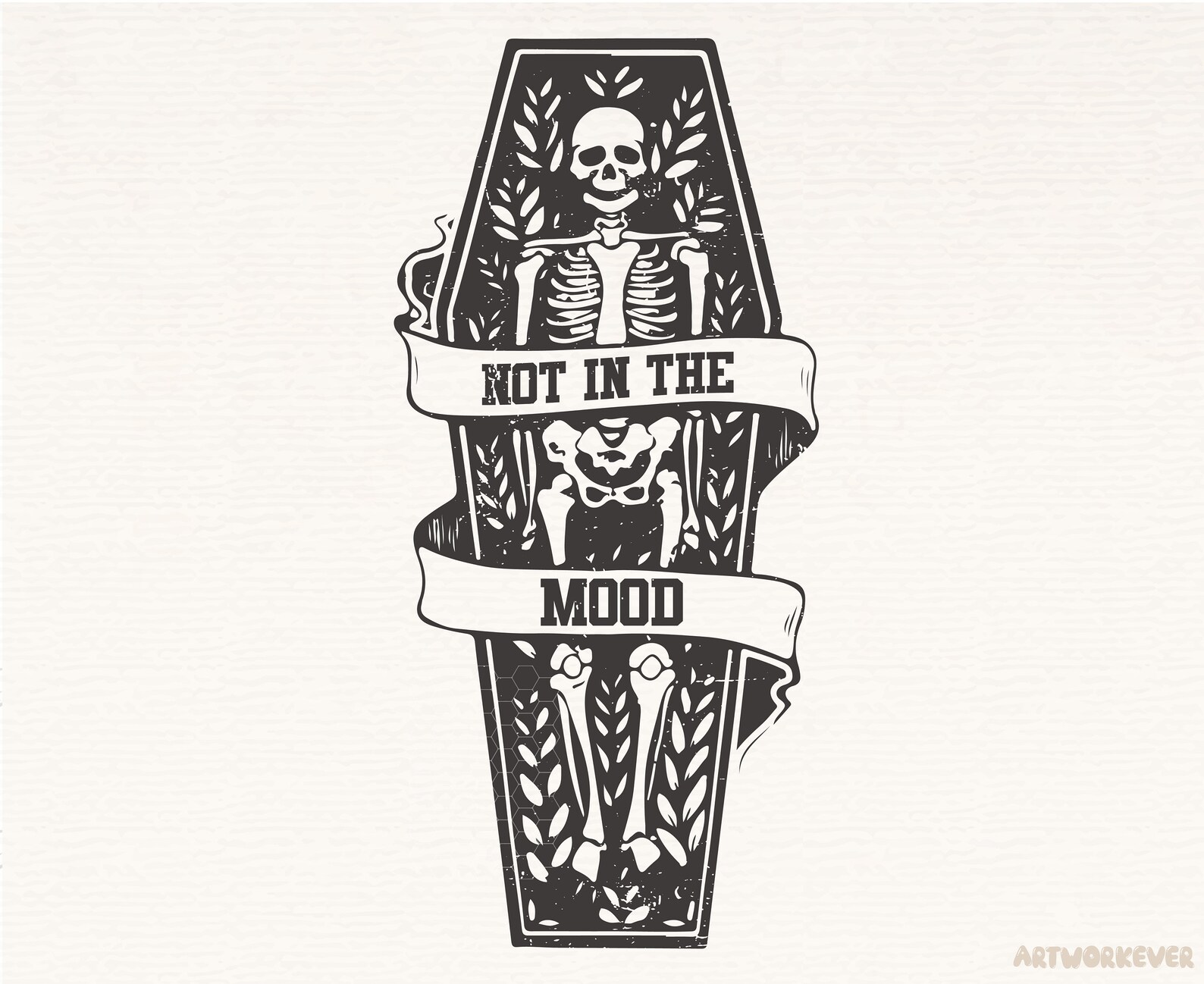 Not in the Mood Funny Skeleton Png, Retro Coffin Skeleton Shirt Design ...