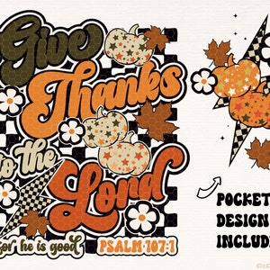 Retro Give Thanks PNG, Fall Png, Thanksgiving Shirt Design, Groovy ...