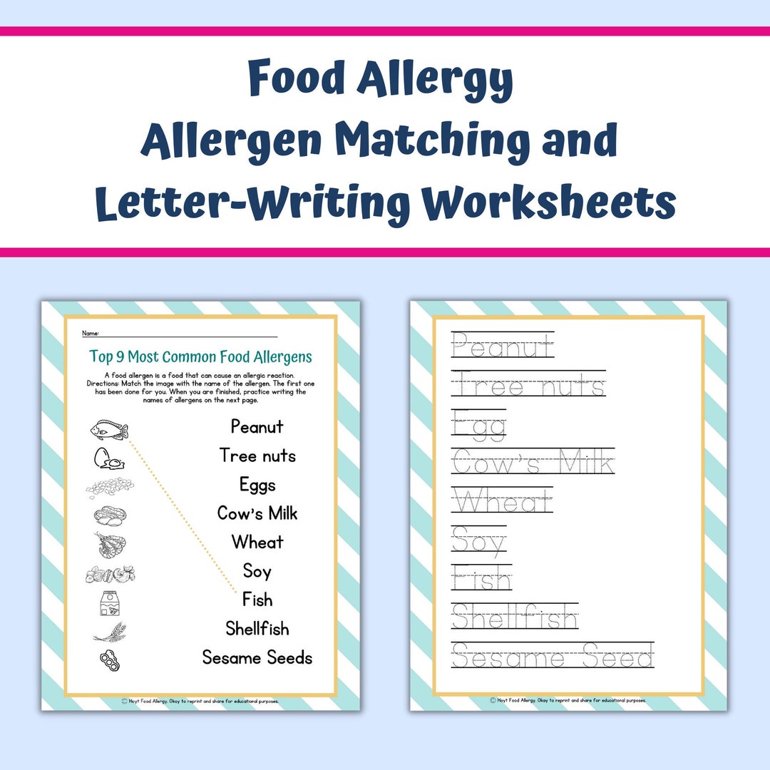 Food Allergy Allergen Matching and Letter-writing Worksheets for Kids ...