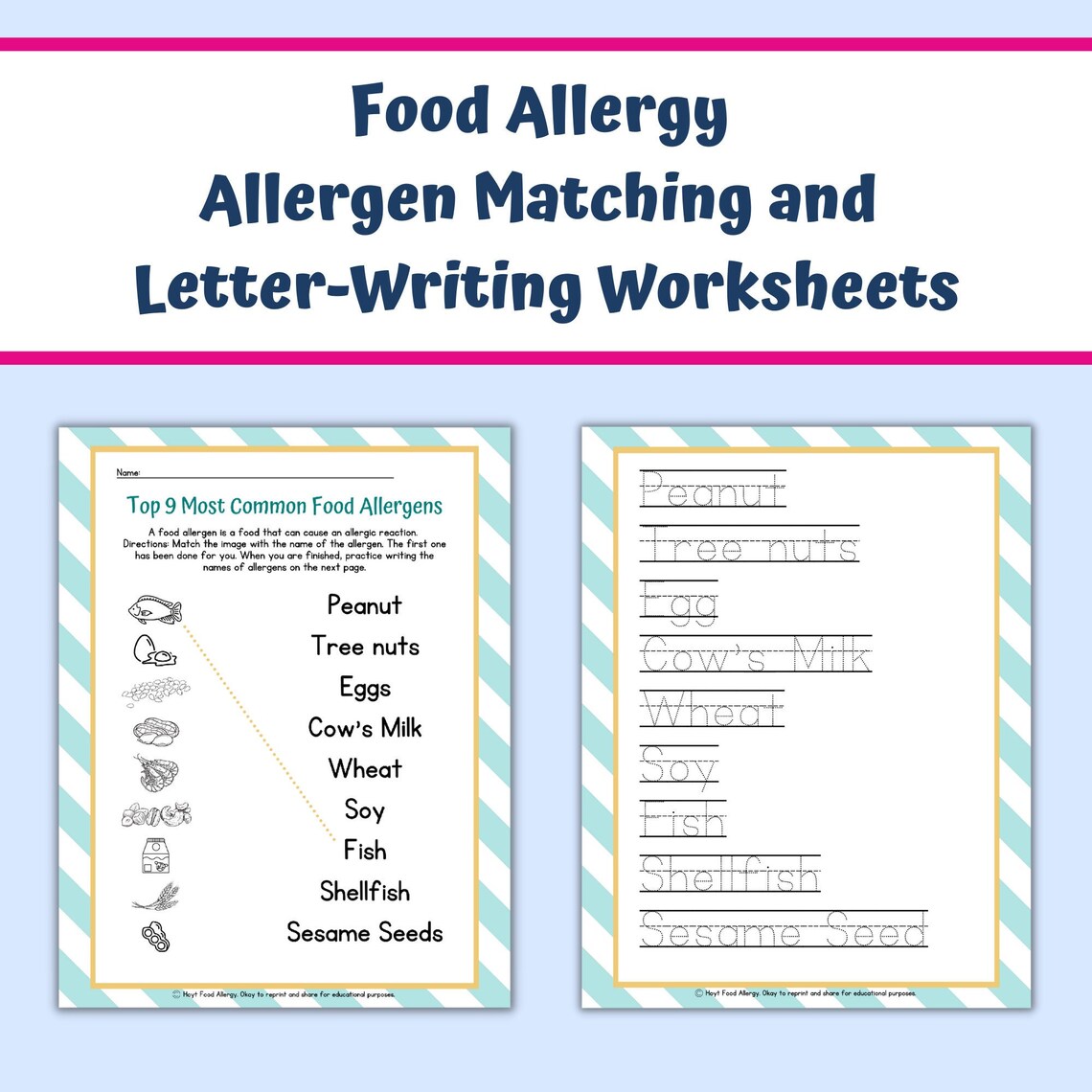Food Allergy Allergen Matching and Letter-writing Worksheets for Kids ...