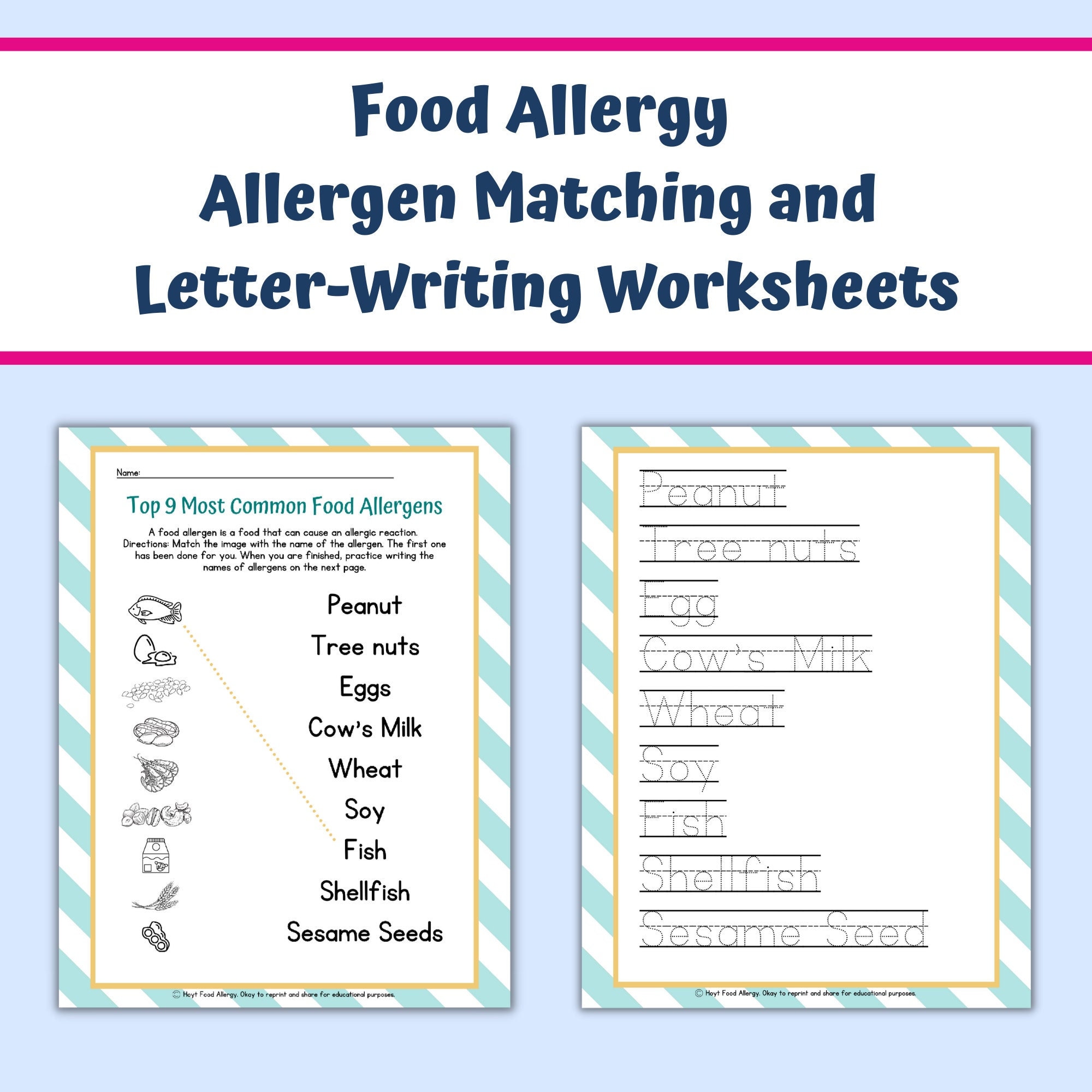 Food Allergy Allergen Matching and Letter-writing Worksheets for Kids - Etsy