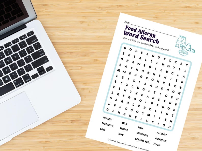 Word Search Top 9 Food Allergies - Etsy