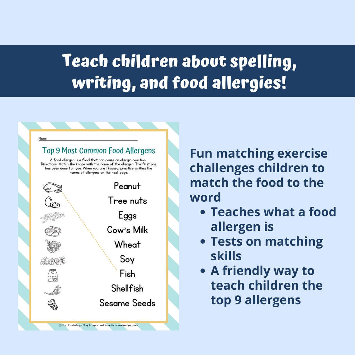 Food Allergy Allergen Matching and Letter-writing Worksheets for Kids ...