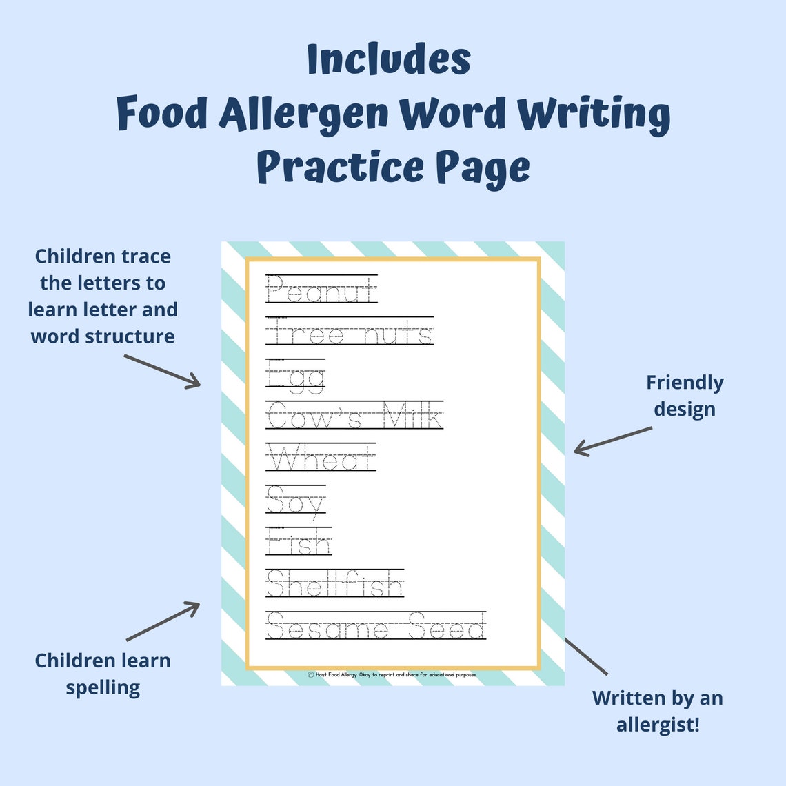 Food Allergy Allergen Matching and Letter-writing Worksheets for Kids ...