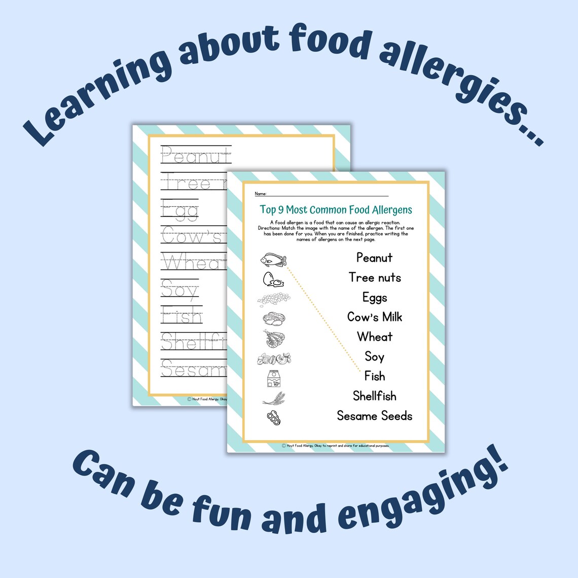 Food Allergy Allergen Matching and Letter-writing Worksheets for Kids ...