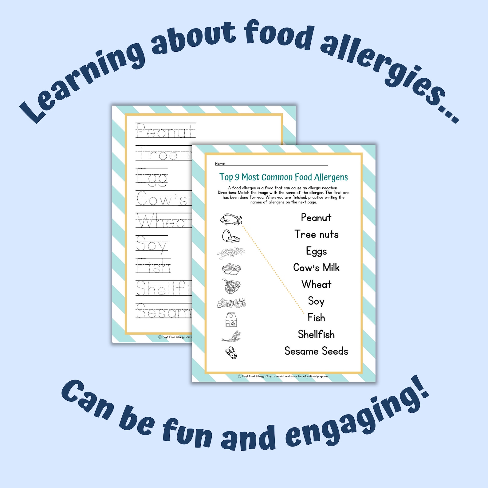 Food Allergy Allergen Matching and Letter-writing Worksheets for Kids ...