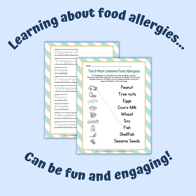 Food Allergy Allergen Matching and Letter-writing Worksheets for Kids - Etsy