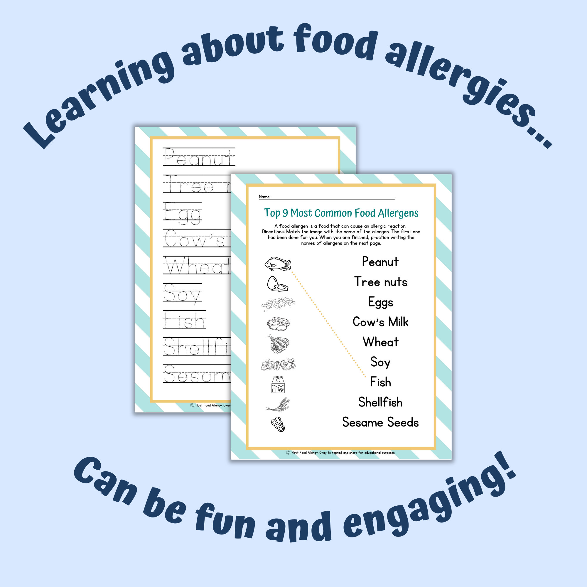 Food Allergy Allergen Matching and Letter-writing Worksheets for Kids ...