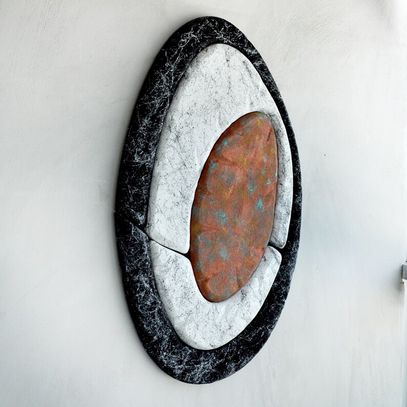 Handmade Oval Wall Sculpture: Wabi Sabi Abstract Art, Contemporary ...