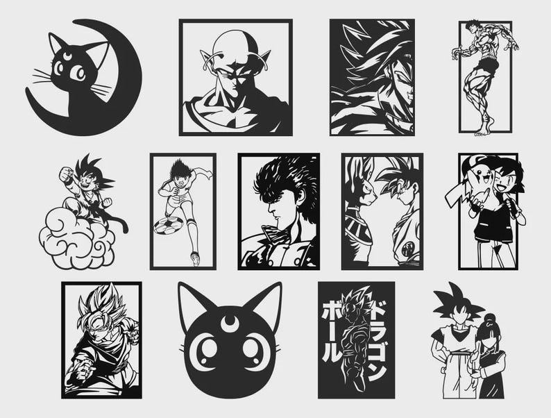 110 Anime Laser Cut Digital Files – Anime Wall Art and Silhouettes for ...