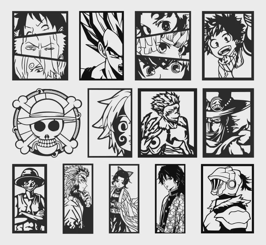 110 Anime Laser Cut Digital Files – Anime Wall Art and Silhouettes for ...