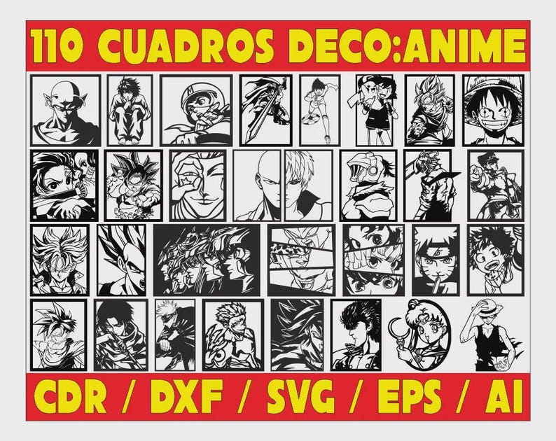 110 Anime Laser Cut Digital Files – Anime Wall Art and Silhouettes for ...
