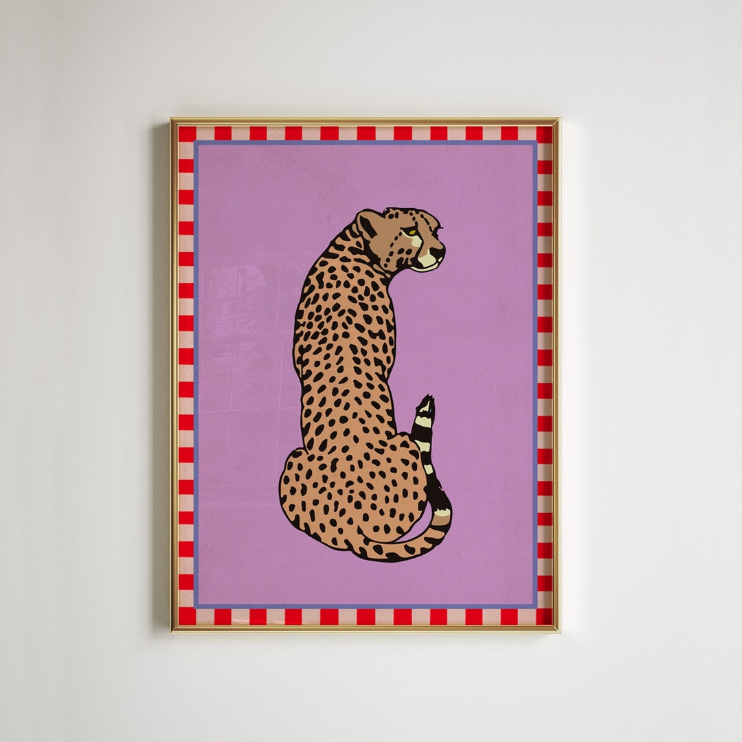 CHEETAH Retro Vintage Cheetah Print Poster Bold Pink and Red Vintage ...