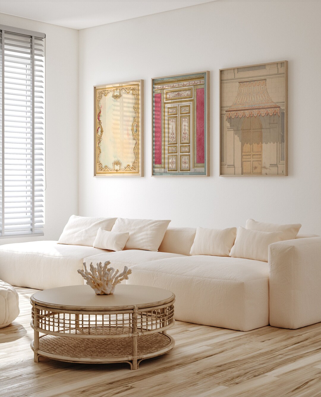 ROCOCO Vintage French Illustrations Set of 3 Prints Shabby Chic Country ...