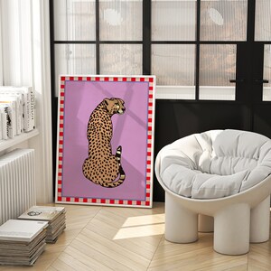 CHEETAH Retro Vintage Cheetah Print Poster Bold Pink and Red Vintage ...