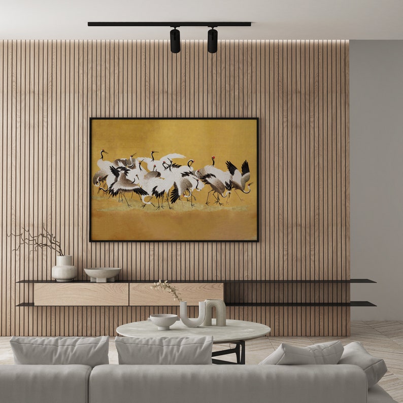 PRINTABLE Flock of Cranes Gold Japanese Bird Painting - Etsy