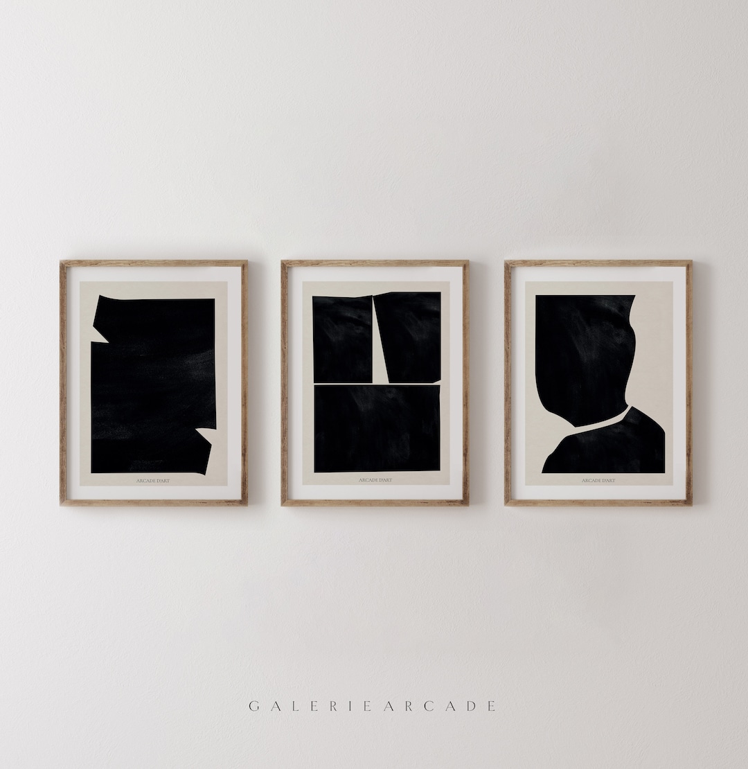 PRINTABLE Black and White Abstract Print Set of 3 Minimalist Modern Art ...