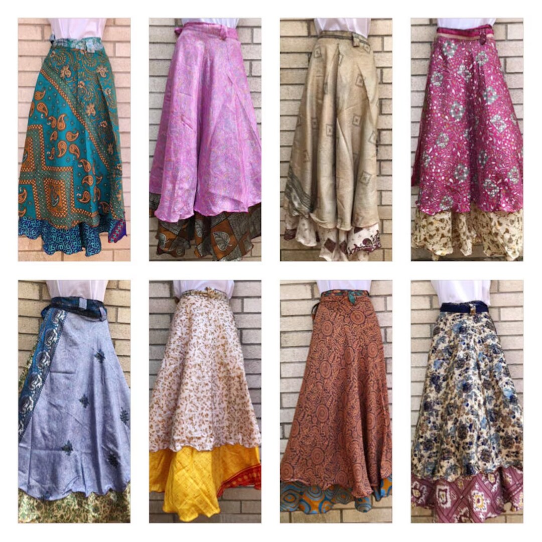 Sari Silk Wrap Skirt Reversible and Lightweight Floaty Double Layer ...