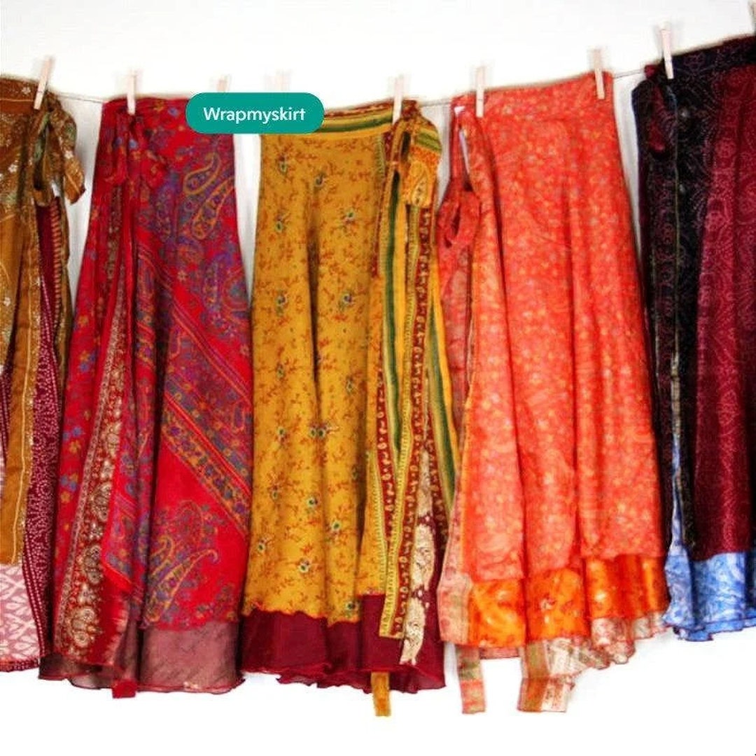 Long Silk Wrap Skirts Indian Ankel Length Vintage Double Layer - Etsy