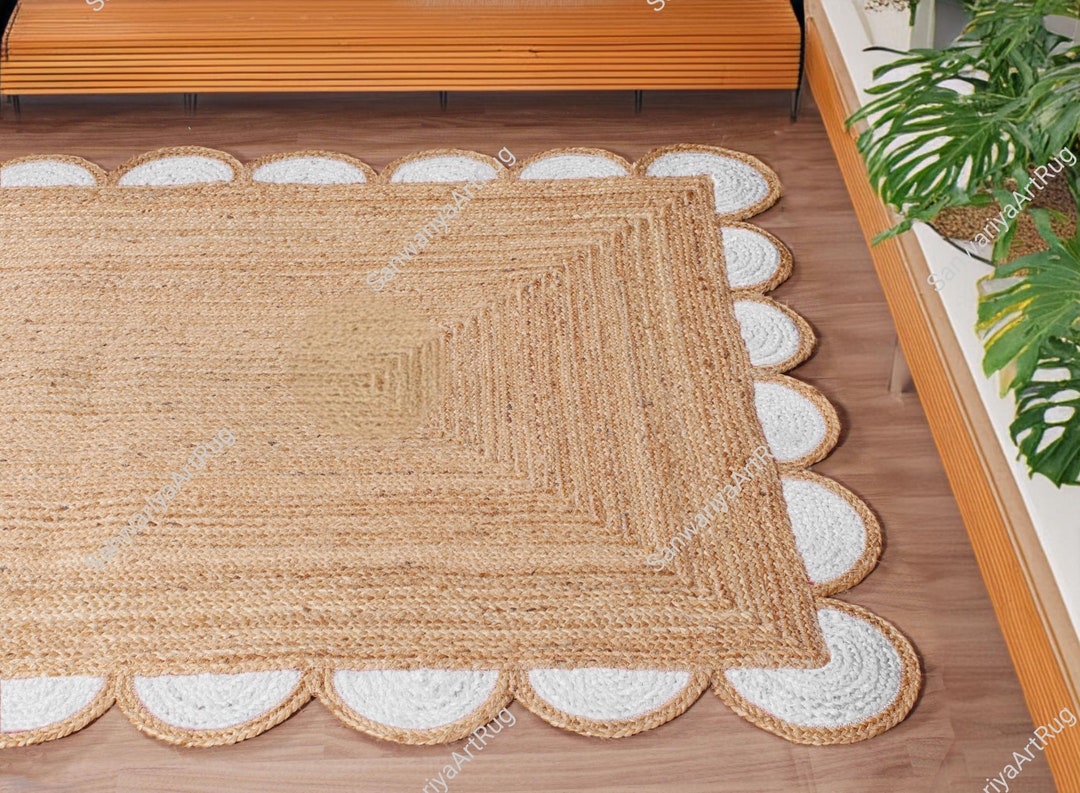 Custom Size Rug Scallop Rug Grey/natural Rug, Jute Scalloped Rug, Boho ...