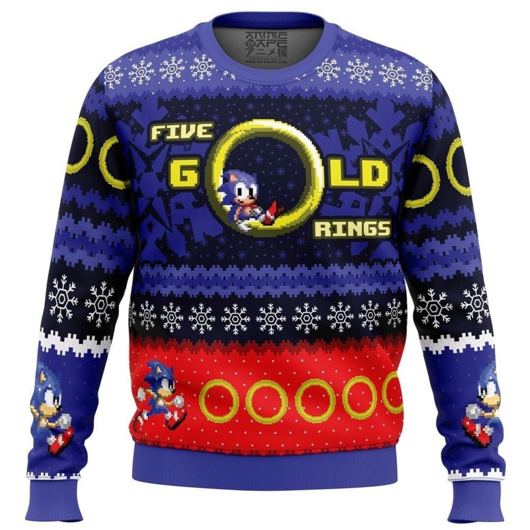 5 Gold Rings Sonic the Hedgehog Ugly Christmas Sweater - Etsy
