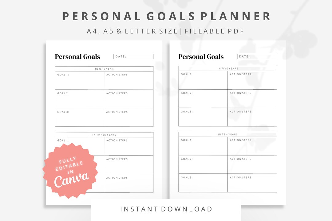 Personal Goals Planner Printable, Life Planner Template, Goals Tracker ...