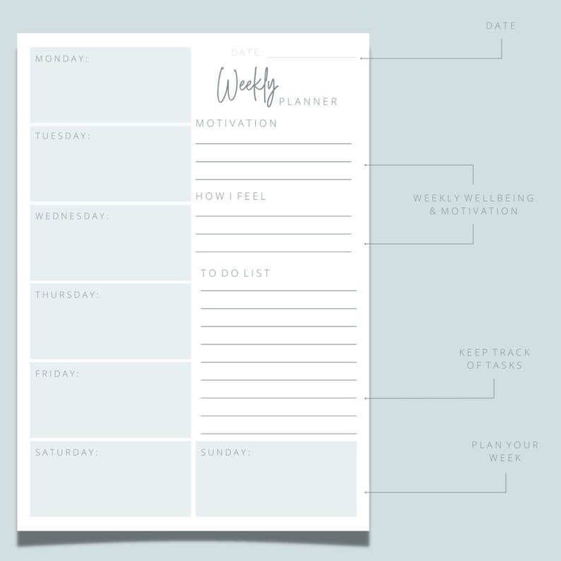 Printable Weekly Planner Sheet 6 Productivity Template - Etsy