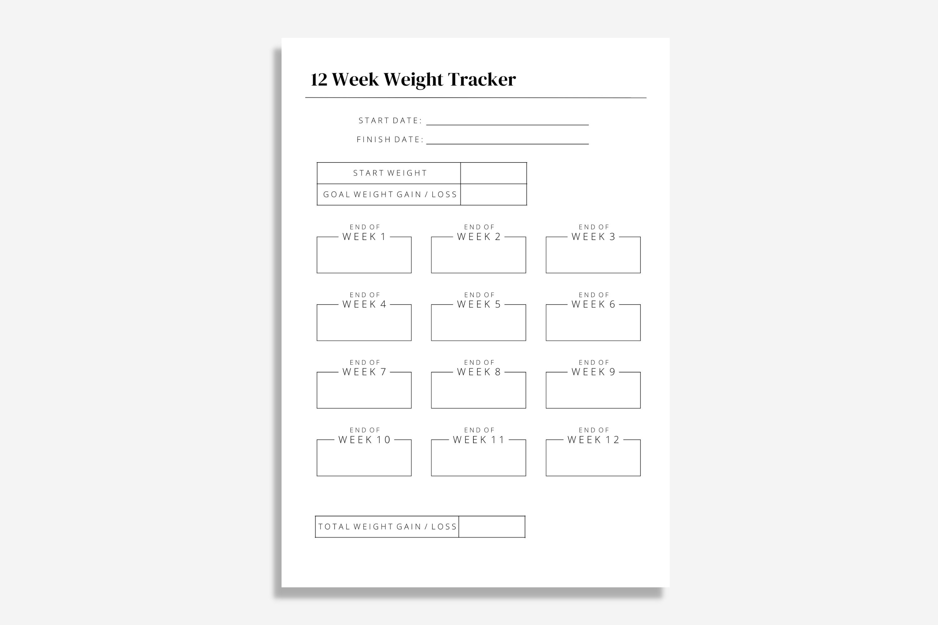 12 Week Weight Tracker Printable Planner Sheet Weightloss Chart Weight ...