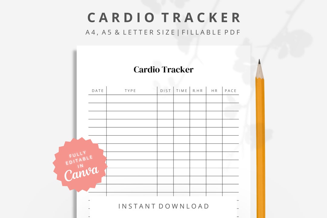 Cardio Tracker Printable Planner Sheet, Exercise Tracker, Workout ...