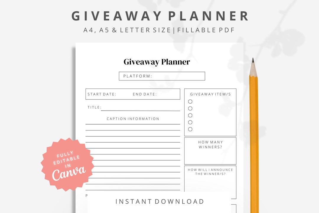 Giveaway Planner Printable Template, Social Media Kit, Digital Social ...