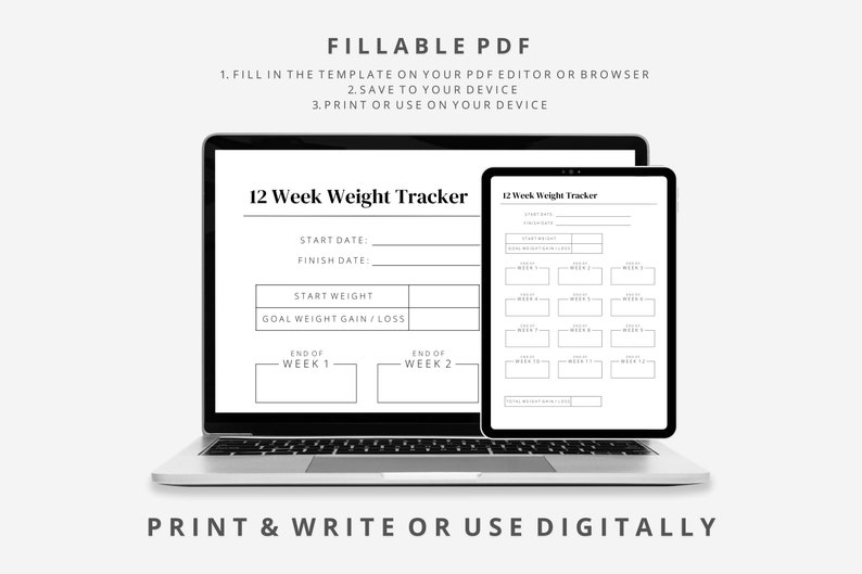 12 Week Weight Tracker Printable Planner Sheet Weightloss Chart Weight ...