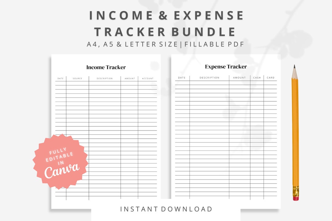 Printable Income & Expense Tracker Bundle, Income Tracker, Expense ...