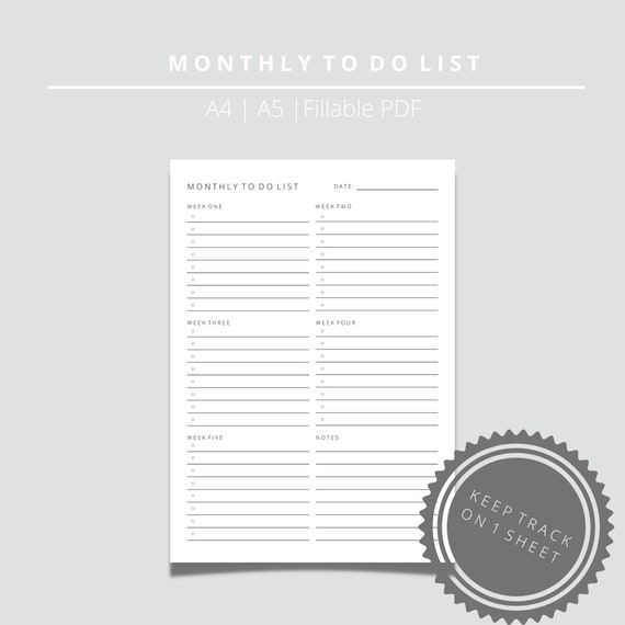 Printable Monthly To-do List Sheet 1 task Checklist Planner - Etsy