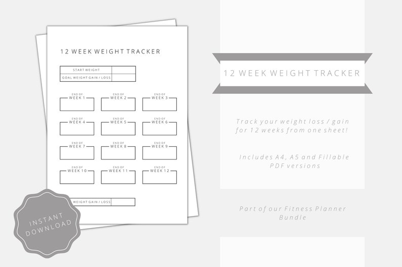 12 Week Weight Tracker Printable Planner Sheet Fillable PDF - Etsy