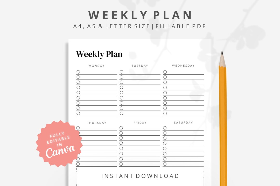 Printable Weekly Checklist Template Printable Weekly Planner - Etsy