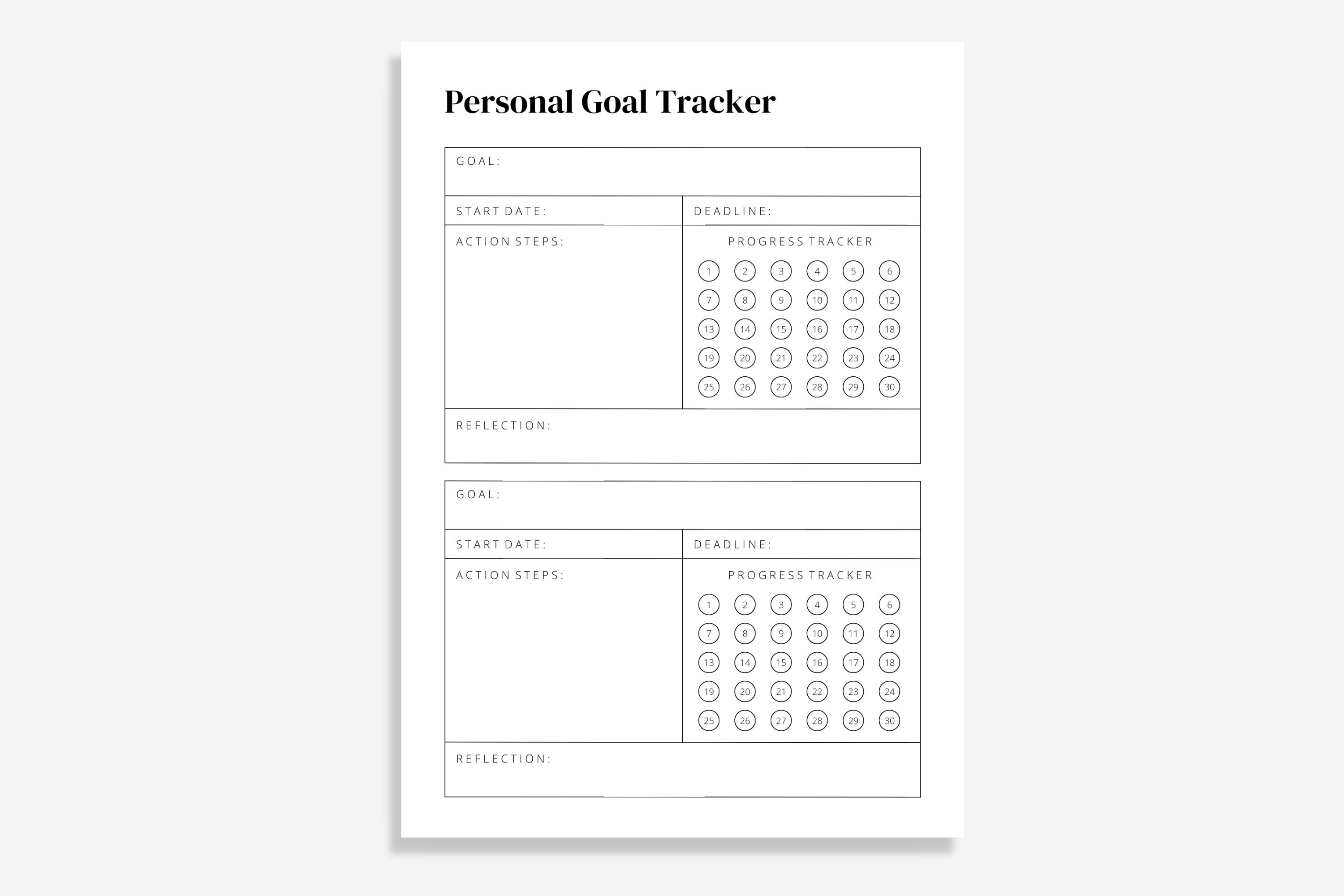 Printable Personal Goal Tracker Template, Goal Planner Insert, Goal ...