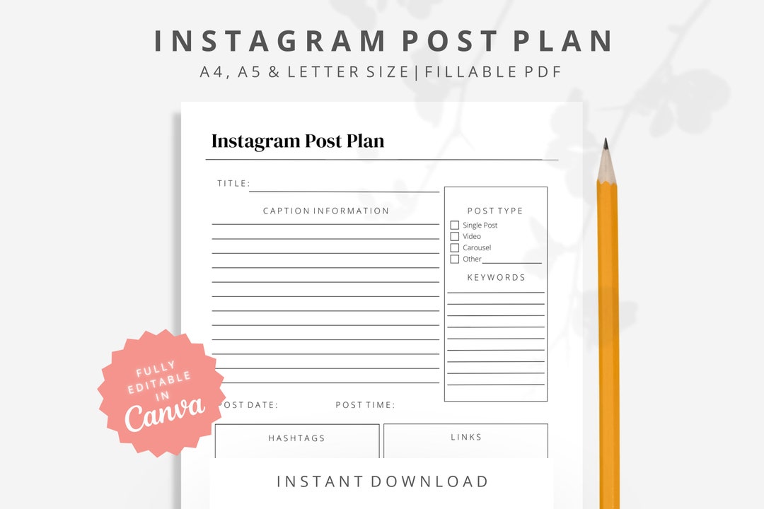 Instagram Post Planner Printable, Instagram Post Ideas, Content Planner ...