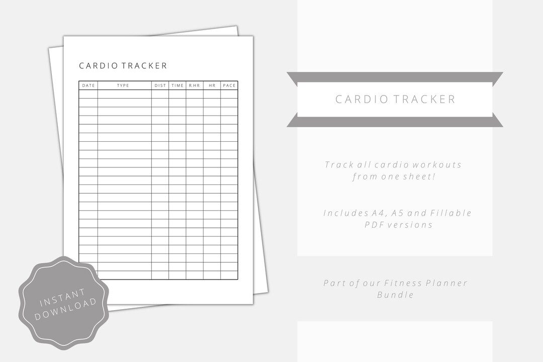 Cardio Tracker Printable Planner Sheet Fillable PDF A4 - Etsy