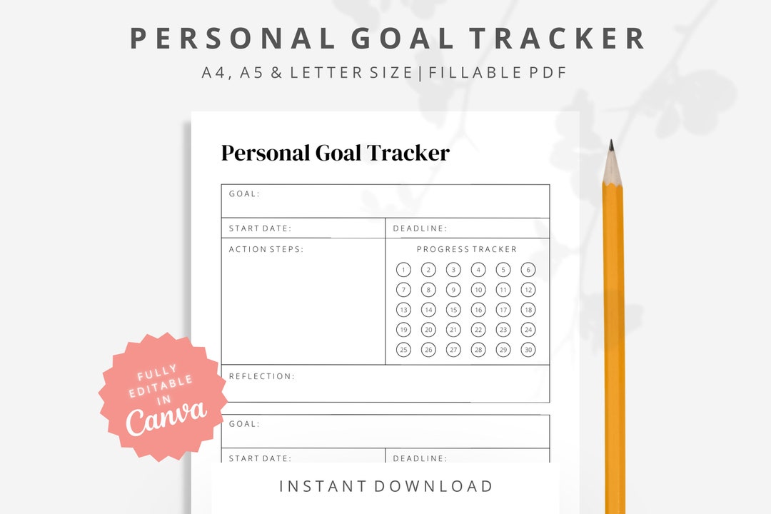 Printable Personal Goal Tracker Template, Goal Planner Insert, Goal ...
