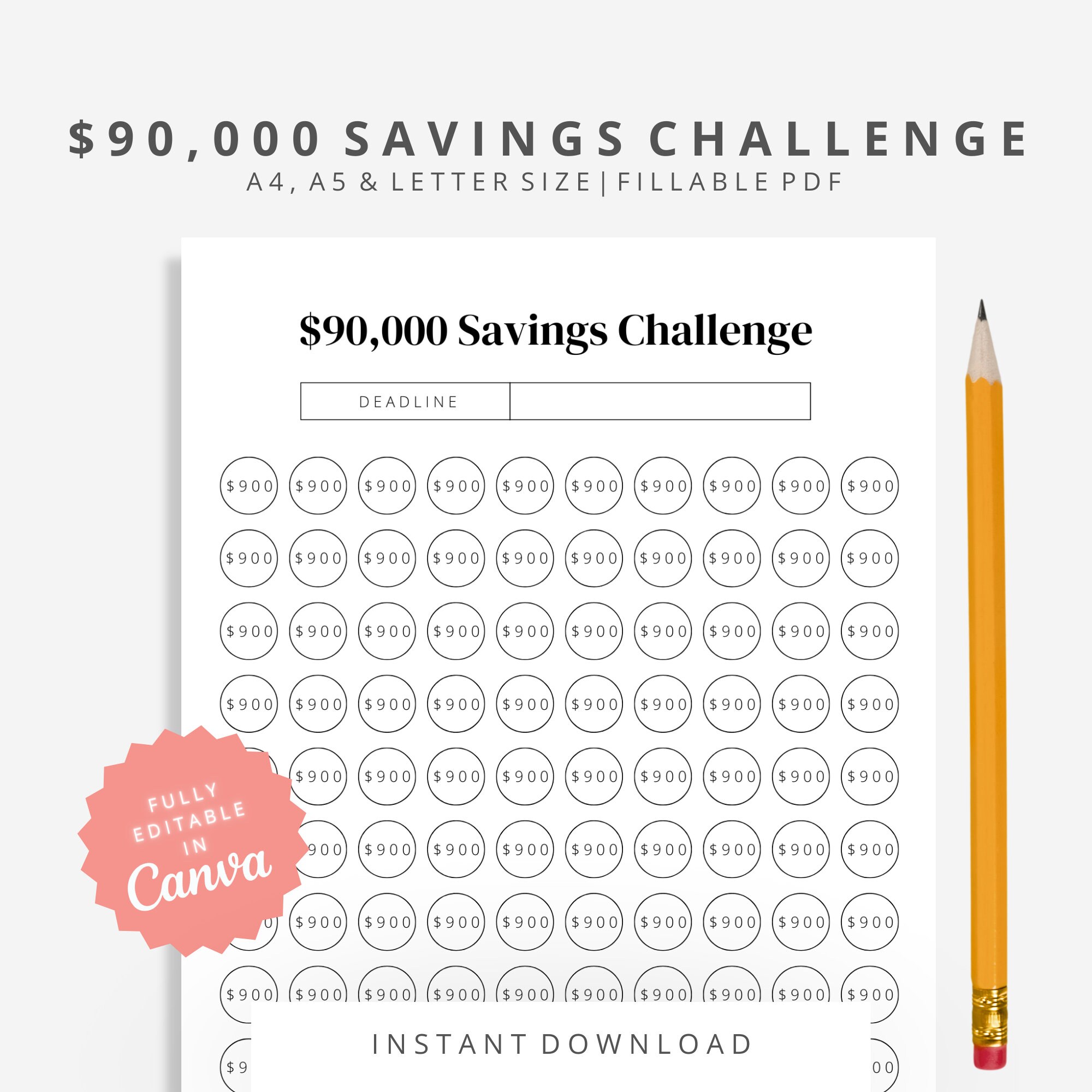 90K Saving Challenge Planner, Printable Savings Tracker, Money ...
