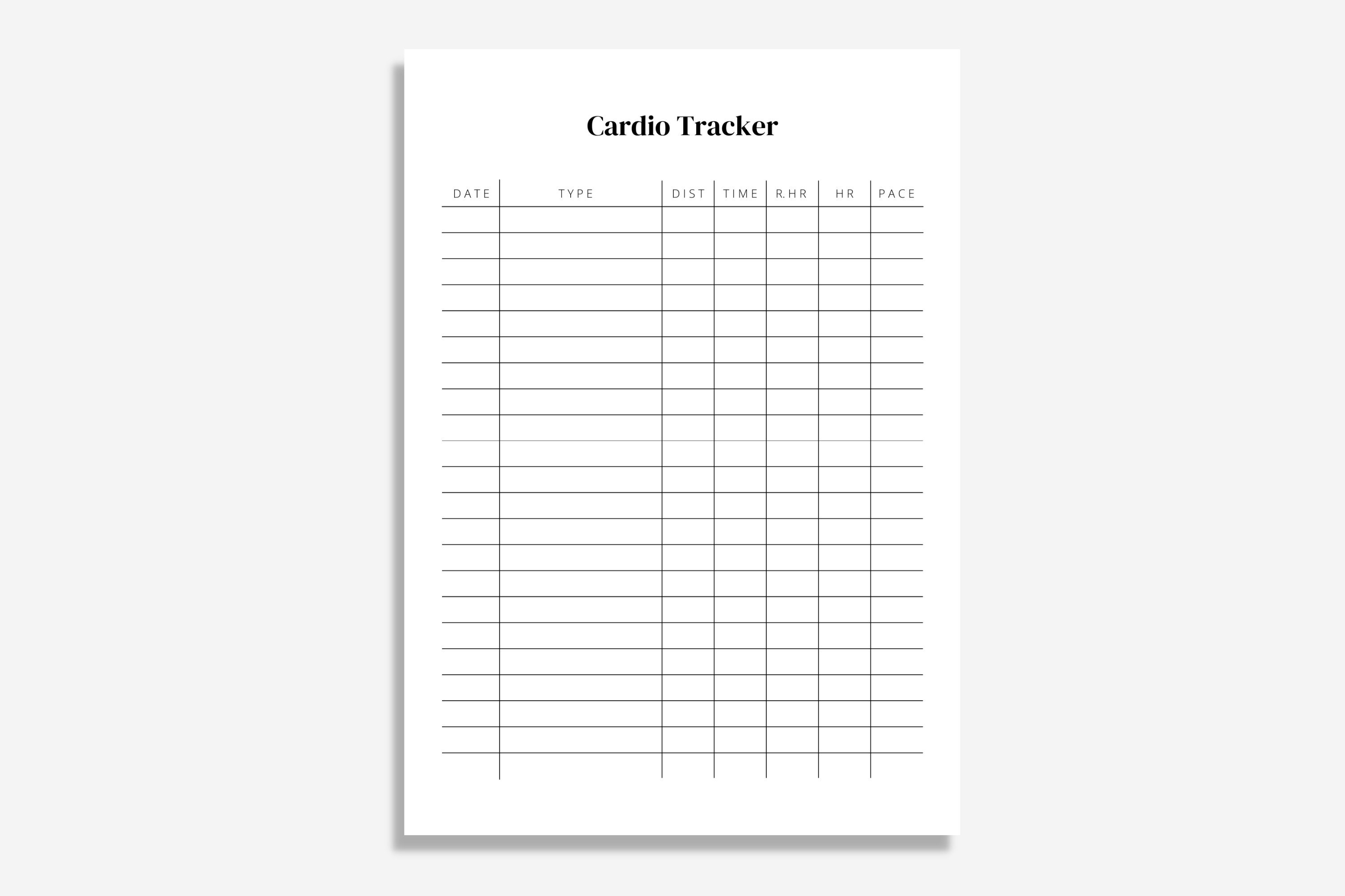 Cardio Tracker Printable Planner Sheet, Exercise Tracker, Workout ...