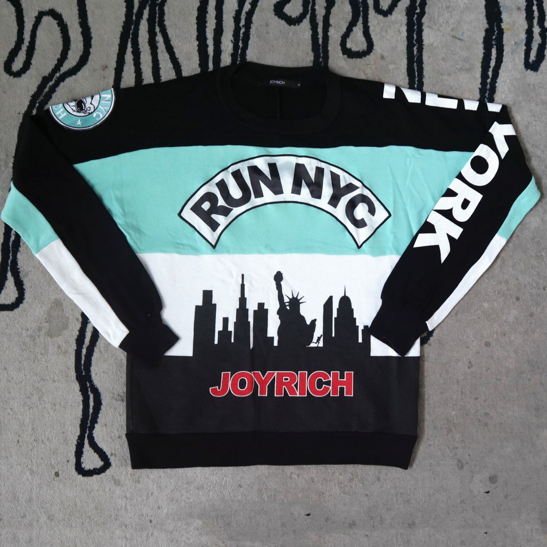 Vintage 90s JOYRICH RUN NYC Big Logo Spellout Full Printed Sweater Pullover Jumper Size L - Etsy