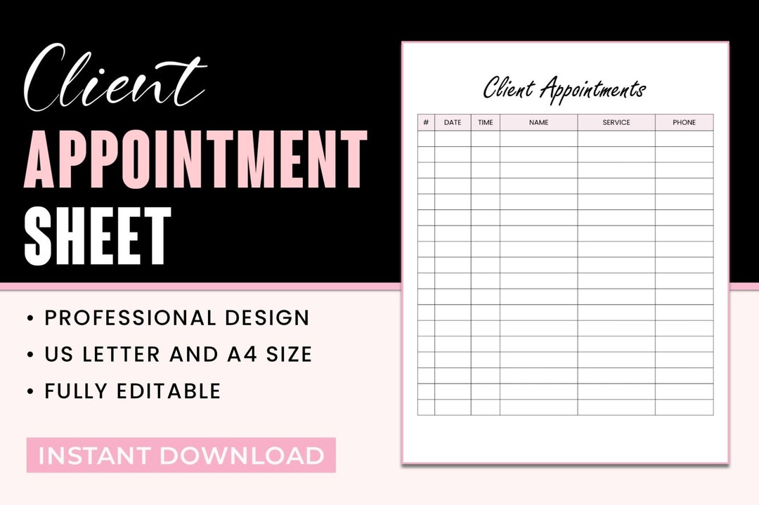 Client Appointment Sheet - Etsy