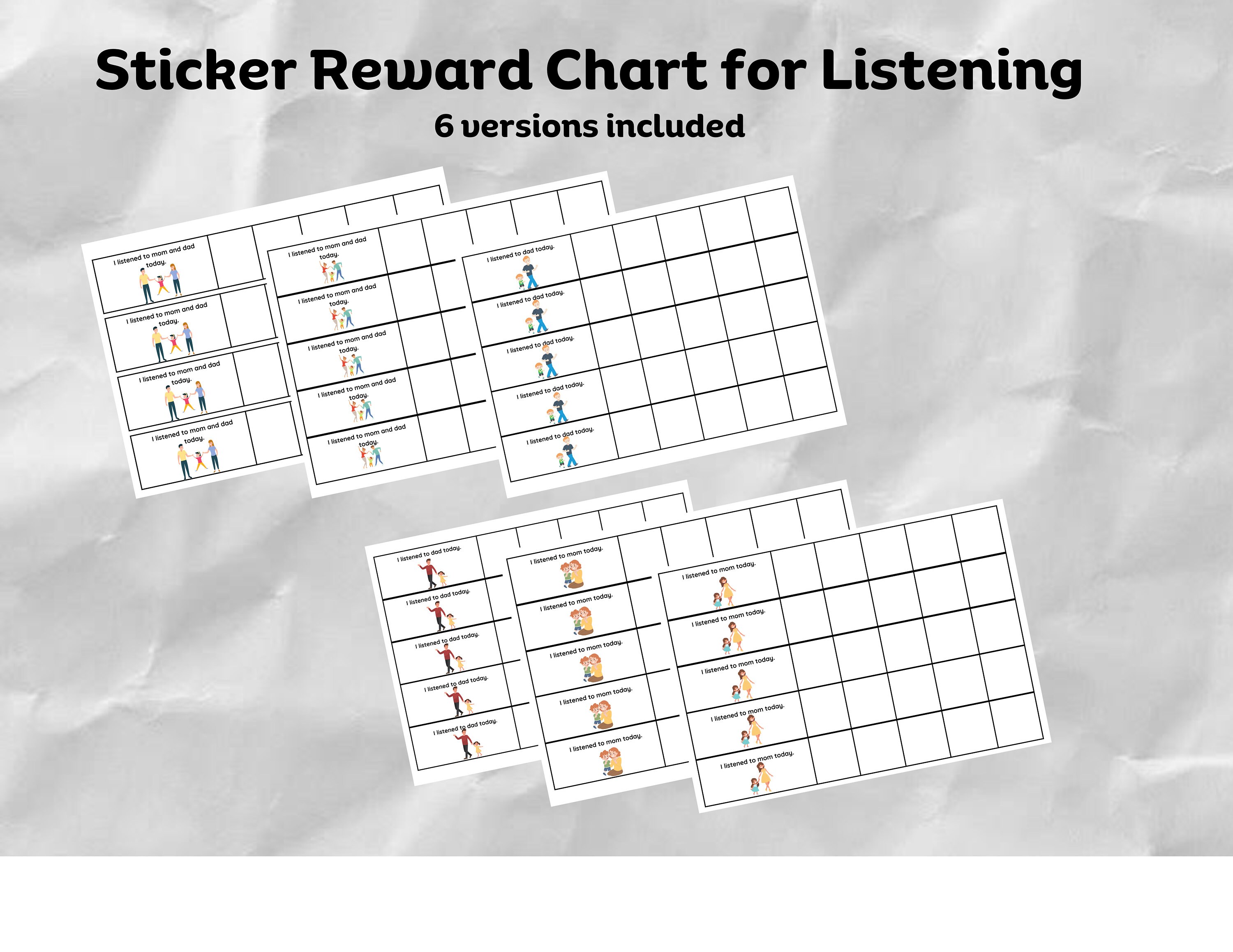 Reward Chart Listening Kids Sticker Chart Mom Dad Listening Skills ...