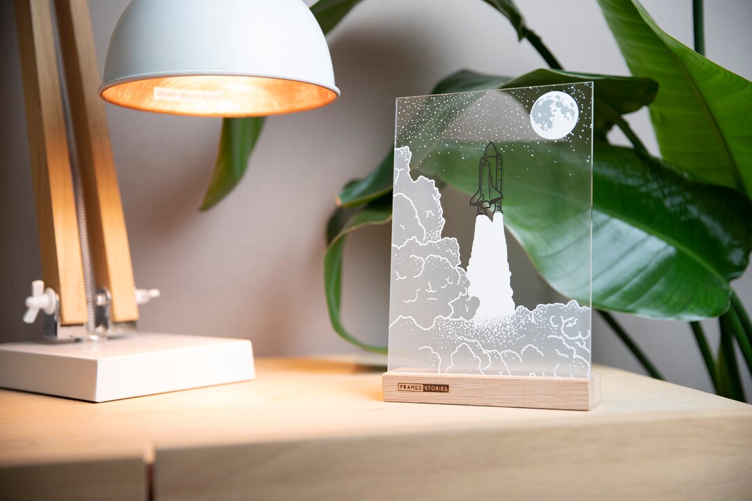 Hand-drawn Illustration Printed on Plexiglass in Solid Oak - Etsy