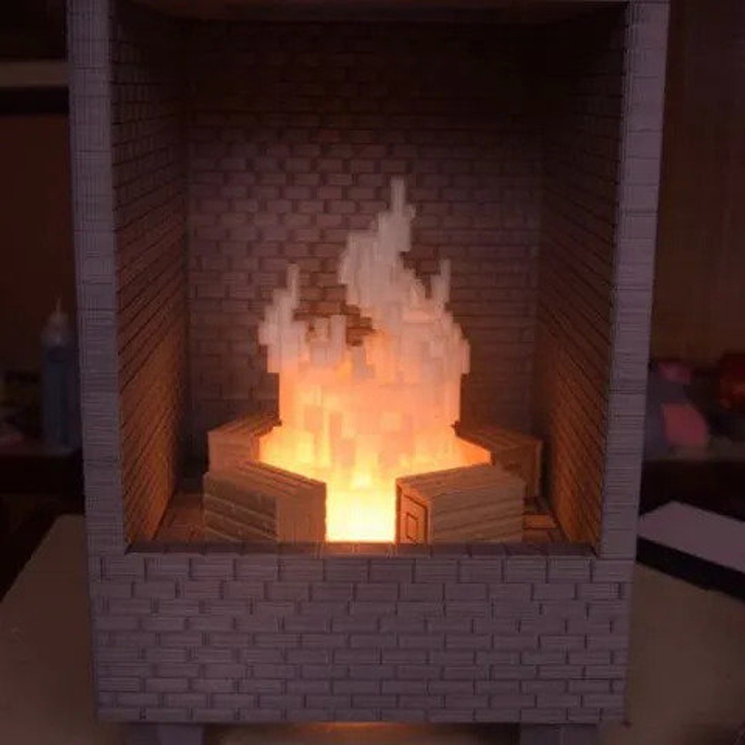 8 Bit Minecraft Inspired Fireplace With Optional Lamp Cutout - Etsy
