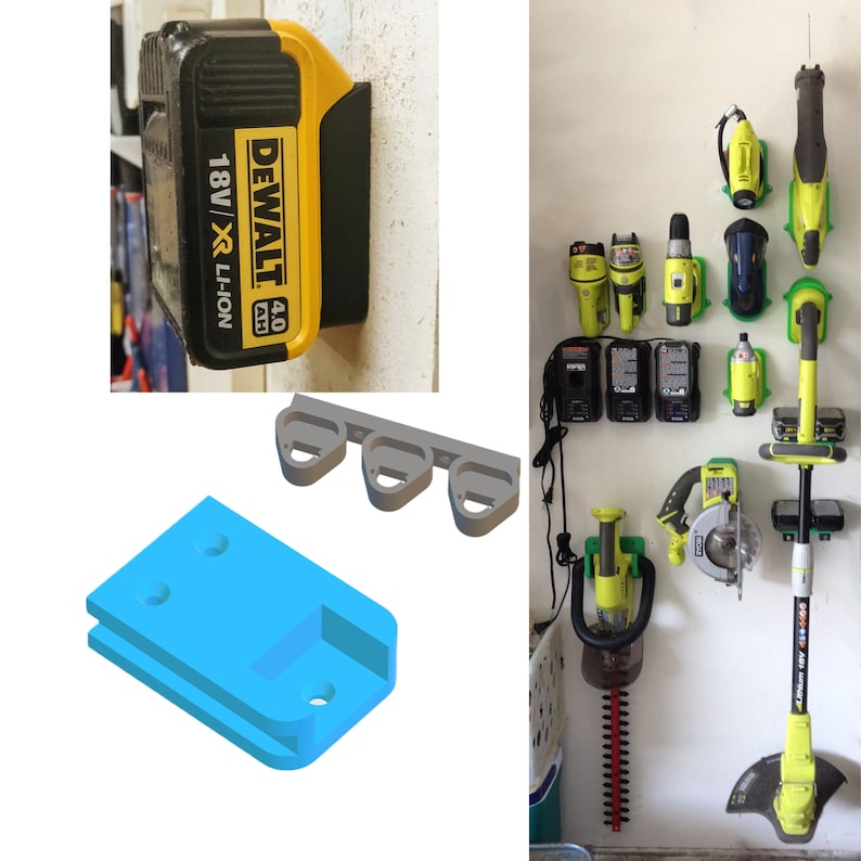 3D Printed Bundle Dewalt, Ryobi and Milwaukee Battery and Tool Mounts ...