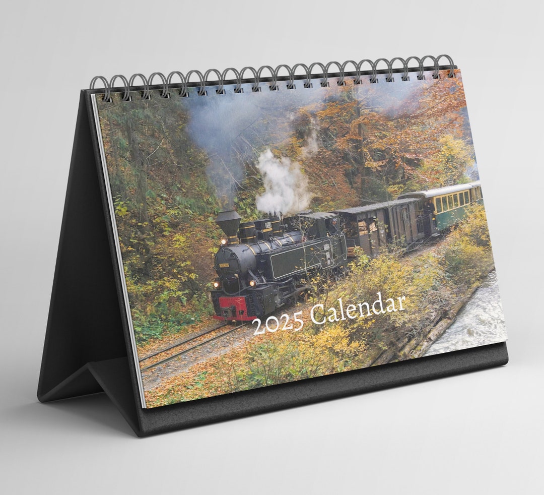 Steam Train Desk Calendar 2025-2026: Standing Flip Desktop Calendar ...