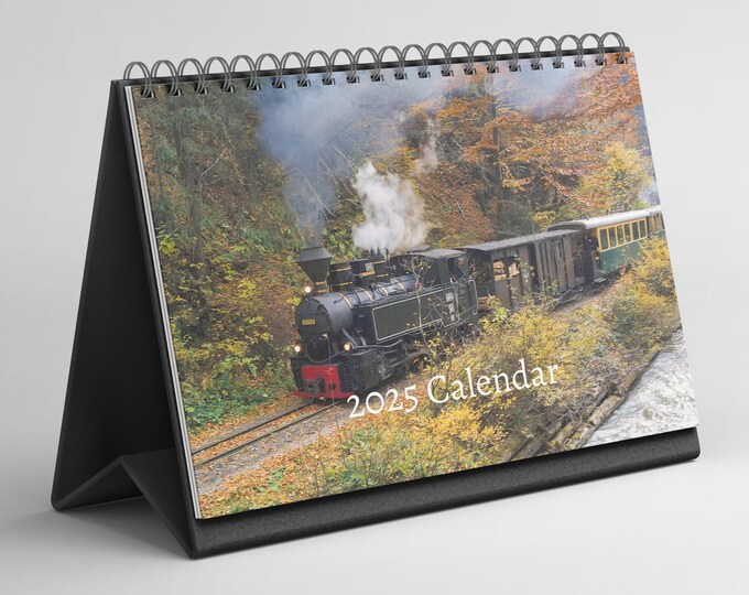 Steam Train Desk Calendar 2025-2026: Standing Flip Desktop Calendar ...